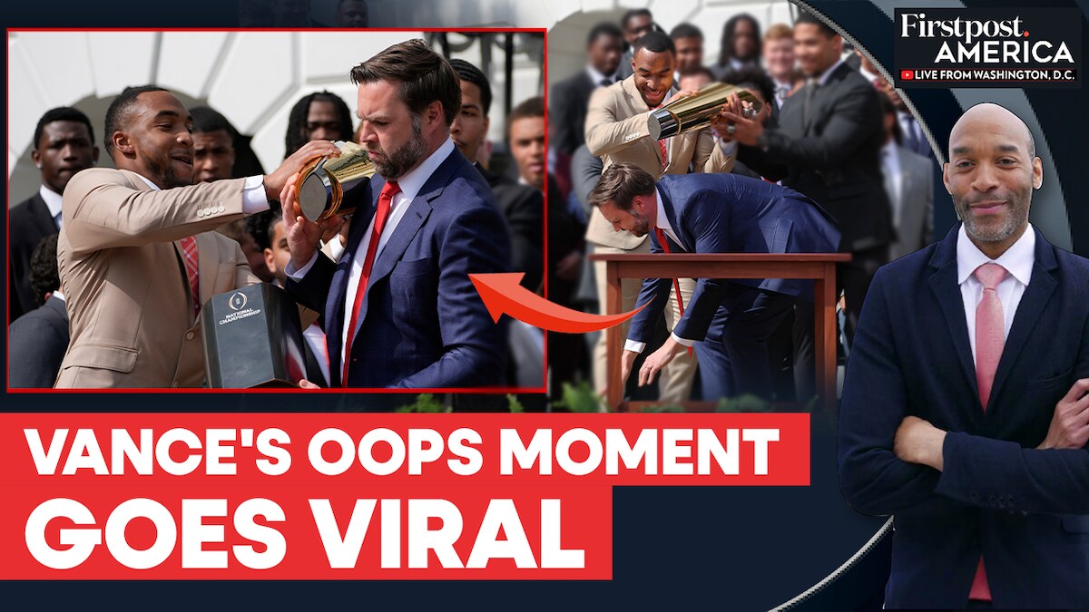 JD Vance fumbles football trophy during White House Buckeyes ...